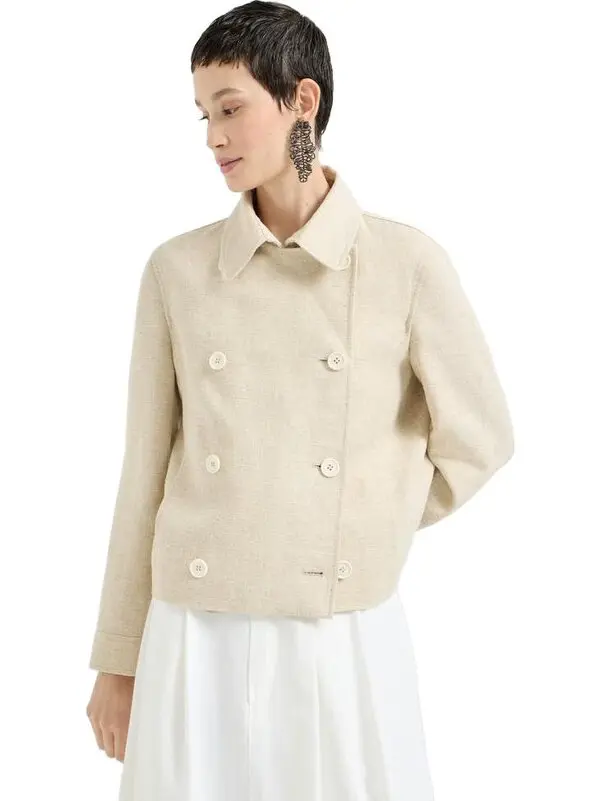 Brunello Cucinelli Crop Caban Jacket With Monili - Beige