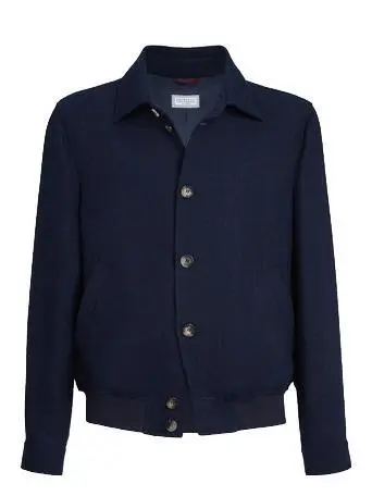 Brunello Cucinelli Hopsack Outerwear Jacket - Navy Blue