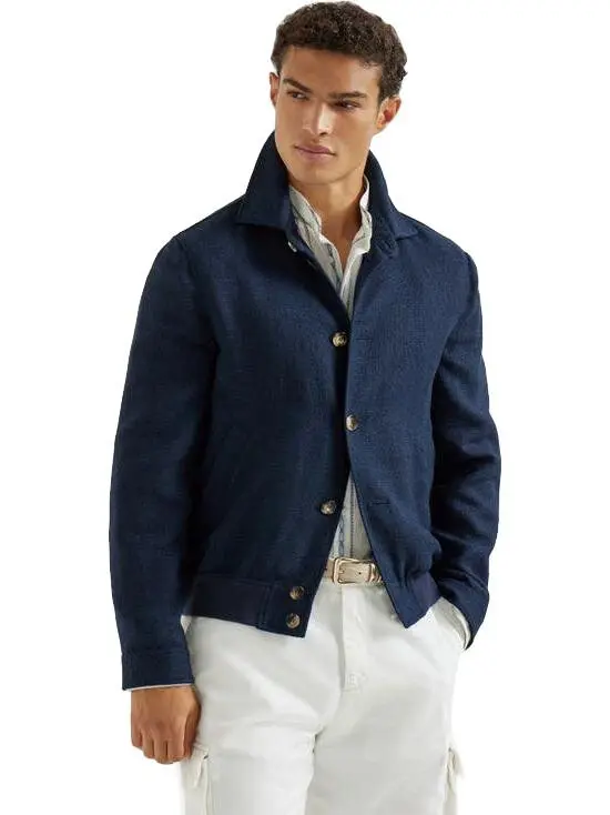 Brunello Cucinelli Hopsack Outerwear Jacket - Navy Blue