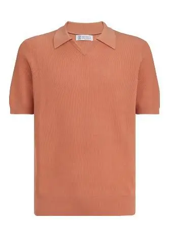 Brunello Cucinelli Cotton English Rib Knit Polo - Apricot