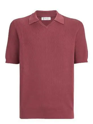Brunello Cucinelli Cotton English Rib Knit Polo - Coral