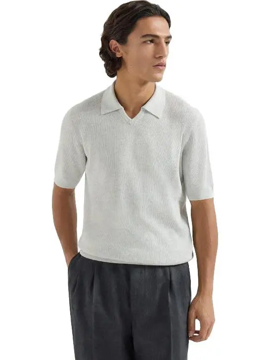 Brunello Cucinelli Cotton English Rib Knit Polo - Fog