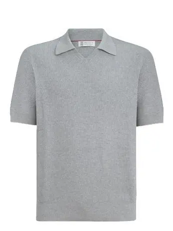 Brunello Cucinelli Cotton English Rib Knit Polo - Grey