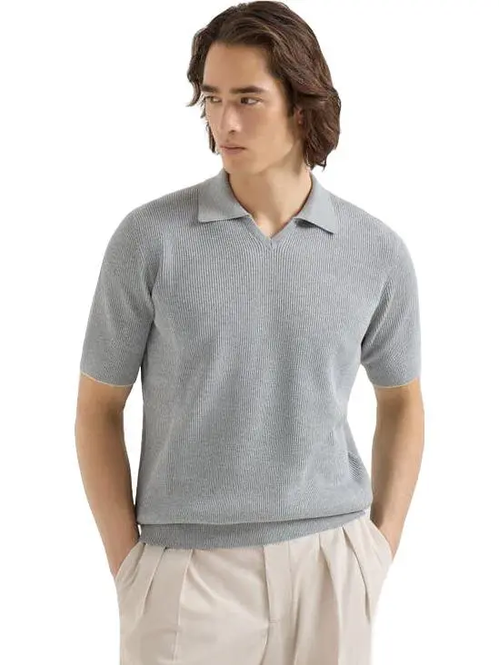 Brunello Cucinelli Cotton English Rib Knit Polo - Grey