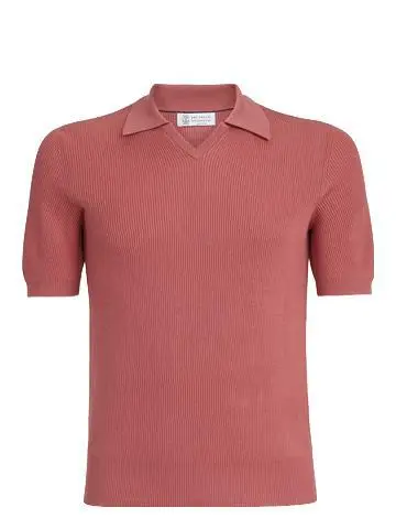 Brunello Cucinelli Cotton English Rib Knit Polo - Orange