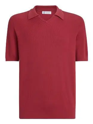 Brunello Cucinelli Cotton English Rib Knit Polo - Red