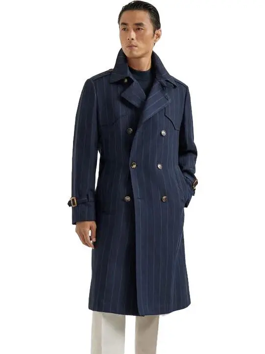 Brunello Cucinelli Chalk Stripe Trench - Blue