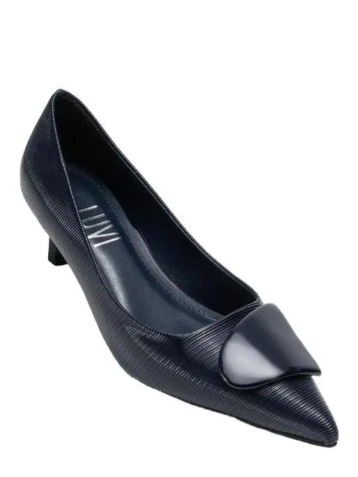 PROLOGUE SHOES Briana Buckle Pointed Toe Pumps - Navy