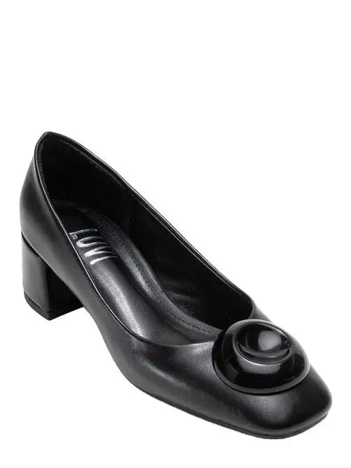 PROLOGUE SHOES Mila Buckle Square Toe Block Heel Pumps - Black