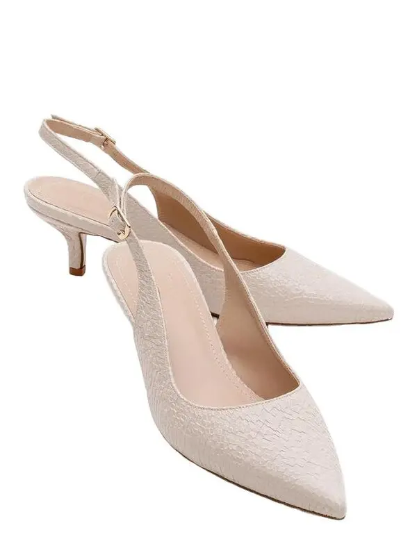 PROLOGUE SHOES Pointed Toe Slingback Pumps - Beige