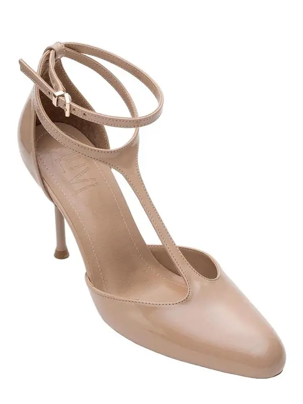 PROLOGUE SHOES Jon T-strap Pumps - Beige Patent