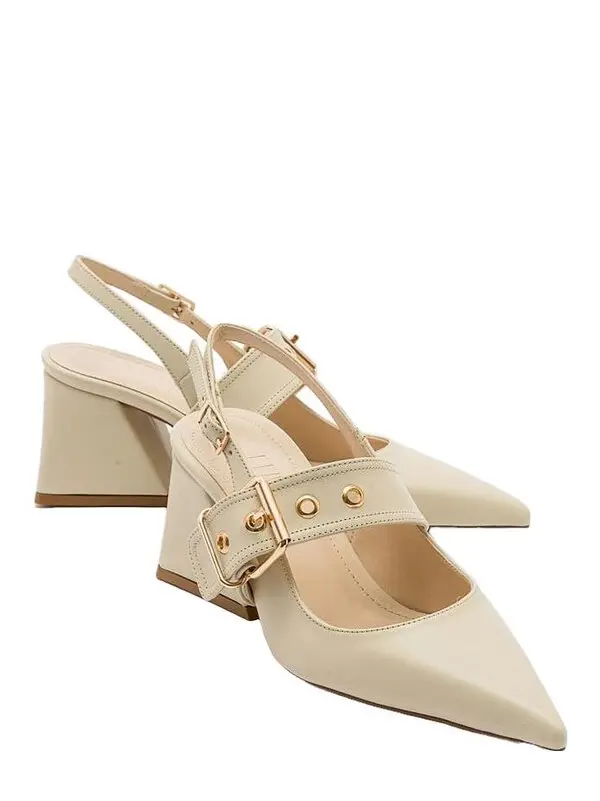 PROLOGUE SHOES Nepido Pointed Toe Block Heel Pumps - Off-white