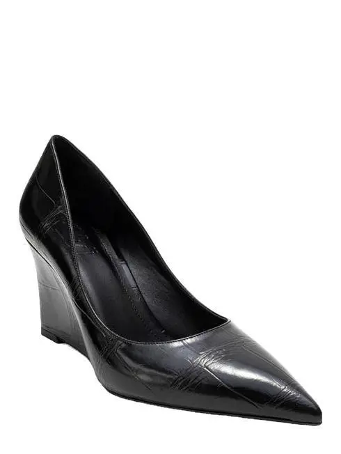 PROLOGUE SHOES Puera Pointed Toe Wedge Pump - Black Printed