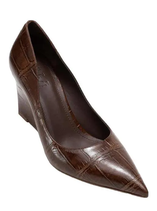 PROLOGUE SHOES Puera Pointed Toe Wedge Pump - Brown Printed