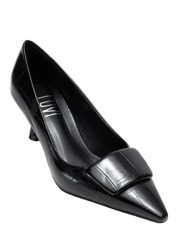 PROLOGUE SHOES Marcia Buckle Pointed Toe Pumps - Black Printed