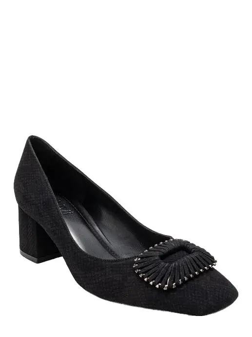 PROLOGUE SHOES Velora Buckle Square Toe Block Heel Pumps - Black Pattern