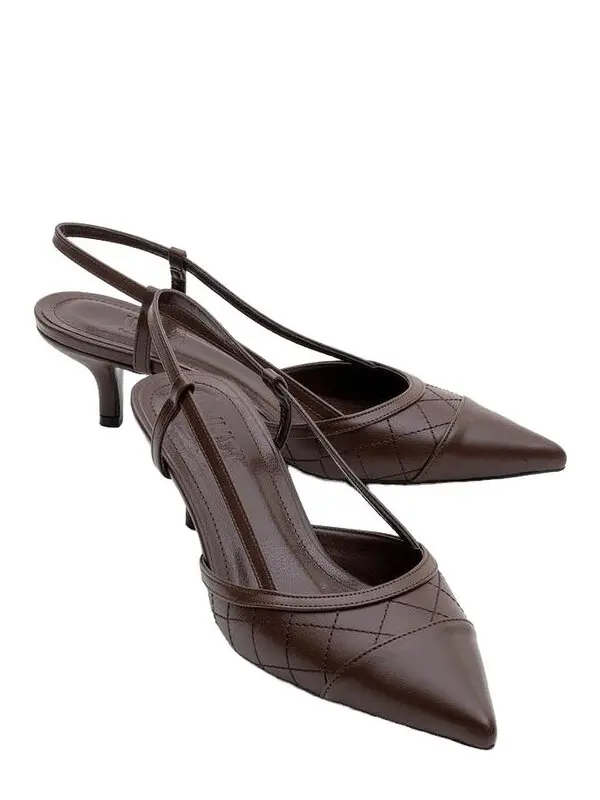 PROLOGUE SHOES Pointed Toe Slingback Pumps - Brown