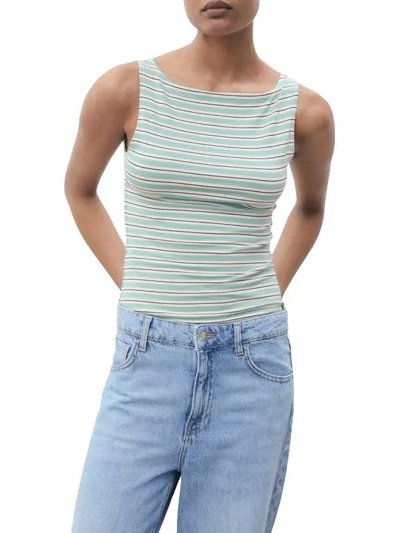 Mango Stripe Boat Neck Tank Top - Green