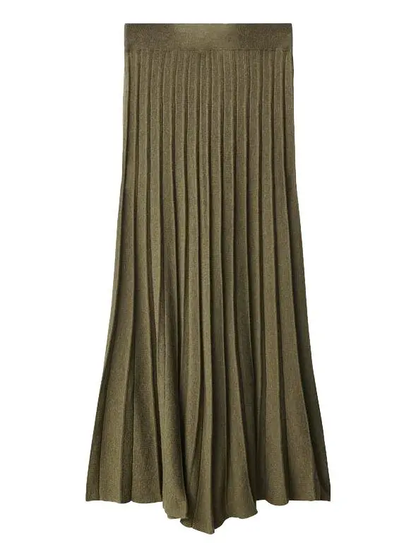 Mango Valenti Pleated Maxi Skirt - Khaki Green