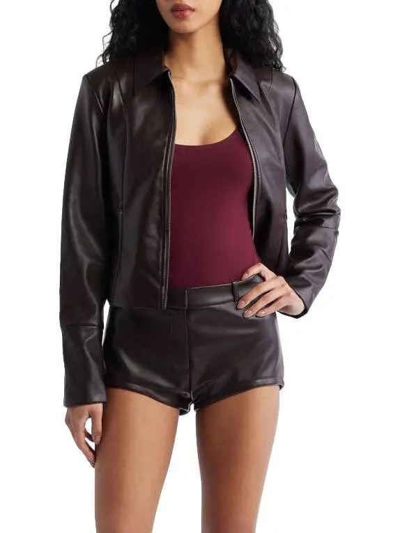 ARTLESS FOREVER Alba Faux Leather Jacket - Chocolate Brown