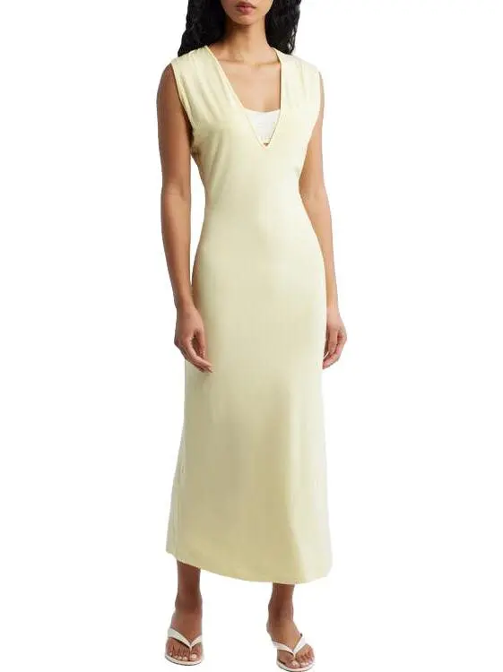 ARTLESS FOREVER Tate Plunge Neck Midi Dress - Butter Yellow