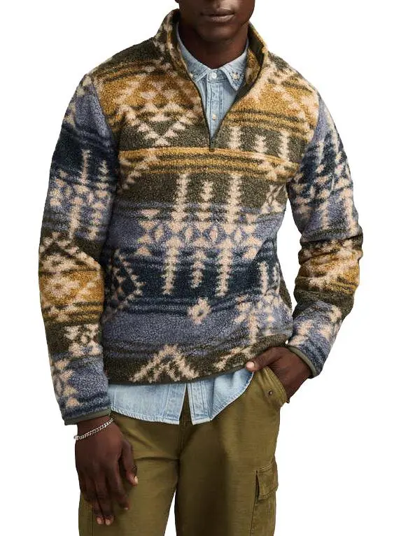 Lucky Brand Faux Shearling Quarter Zip Jacket - Blue Multi