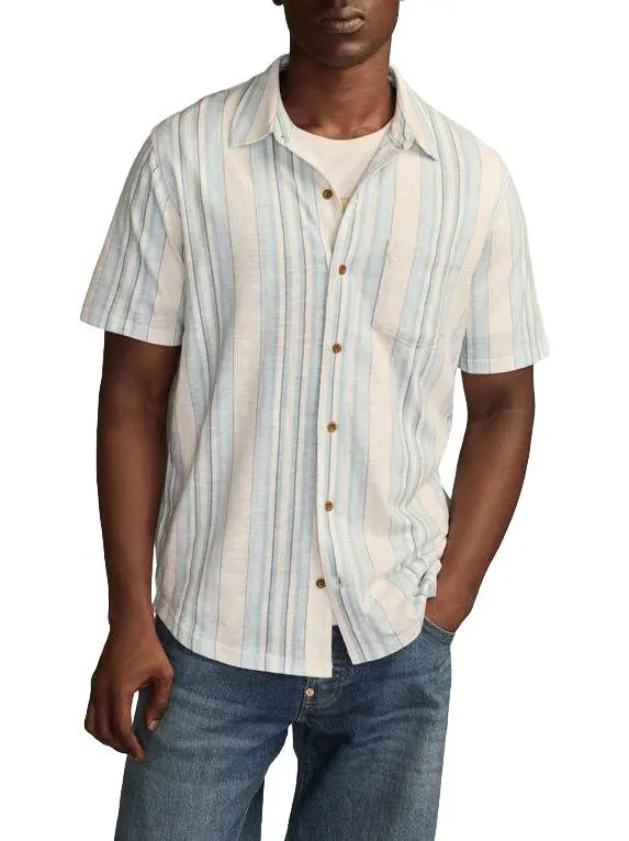 Lucky Brand Stripe Short Sleeve Cotton Blend Button-up Shirt - Blue Multi