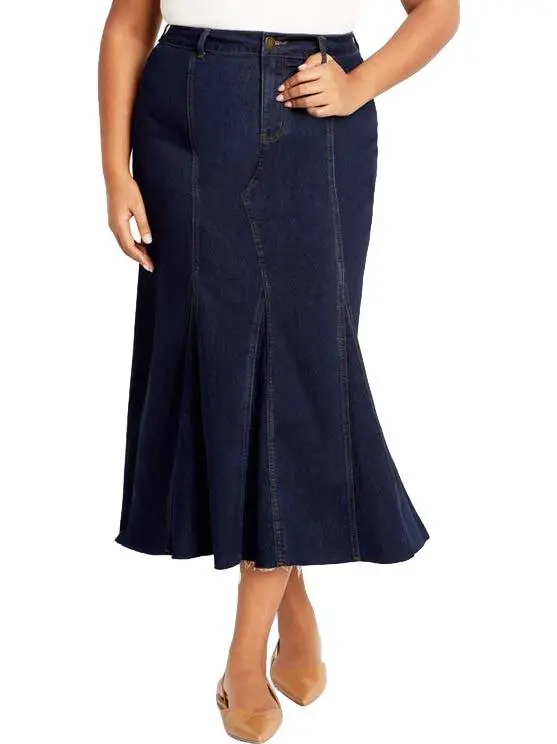 City Chic Laylo Denim Midi Skirt - Dark Wash