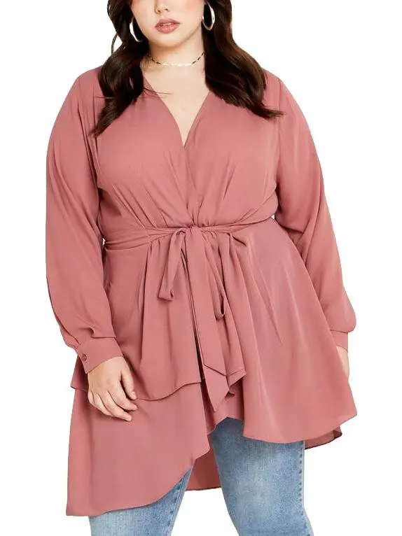 City Chic Lyric Faux Wrap Blouse - Dusty Mauve