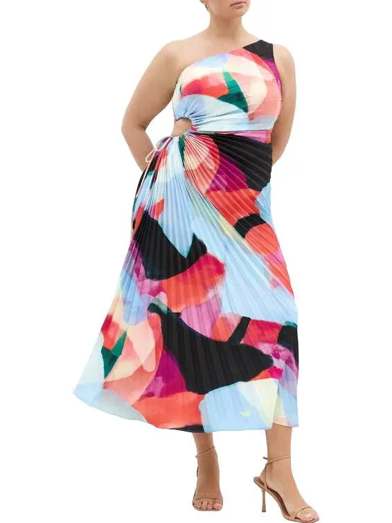 City Chic Aliza Print Cutout One-shoulder Maxi Dress - Aspect