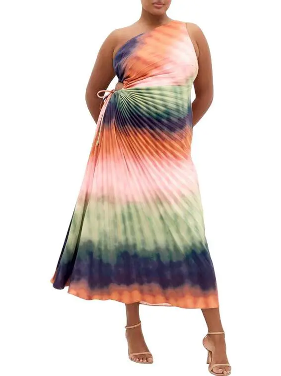City Chic Aliza Print Cutout One-shoulder Maxi Dress - Sunset Ombre