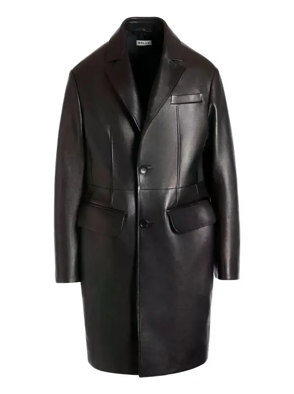 Bally Buttoned Lambskin Leather Overcoat - Black
