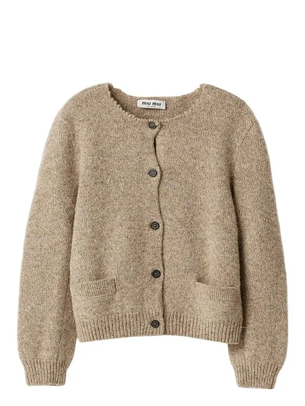Miu Miu Raw-edge Crewneck Wool Cardigan - F0065 Tan