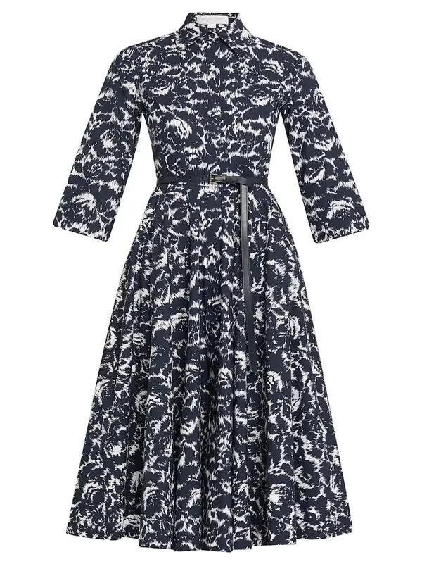 Michael Kors Belted Floral-print Cotton Midi Shirtdress - Midnight