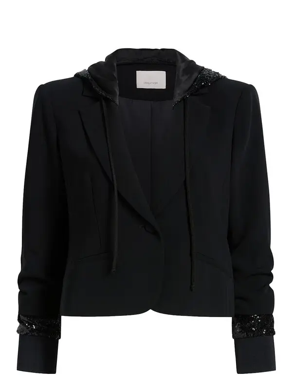 Cinq À Sept Sequin Hooded Blazer Jacket - Black