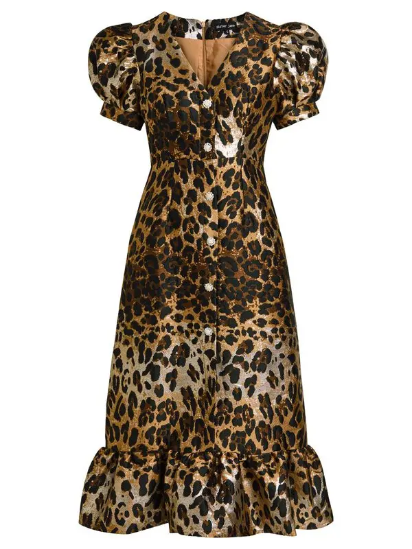 SISTER JANE Jacquard Woven Midi Dress - Leopard
