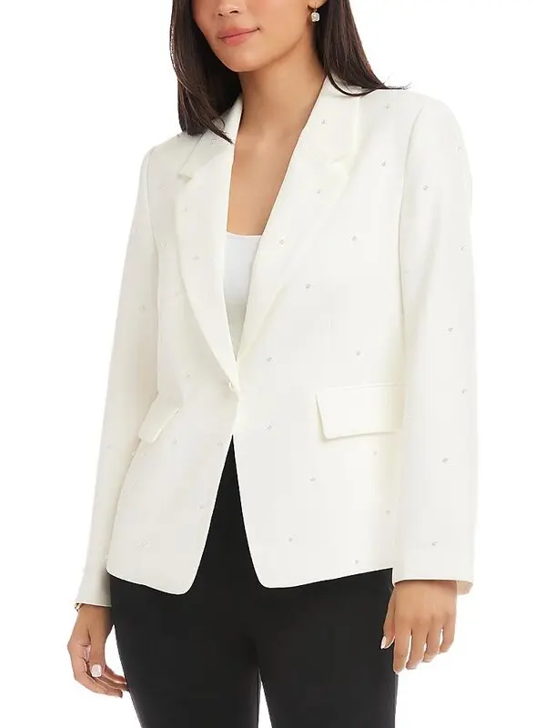 Karen Kane Faux Pearl Embellished Blazer - Off White