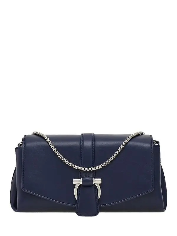 FERRAGAMO Leather Flap Crossbody - New Navy