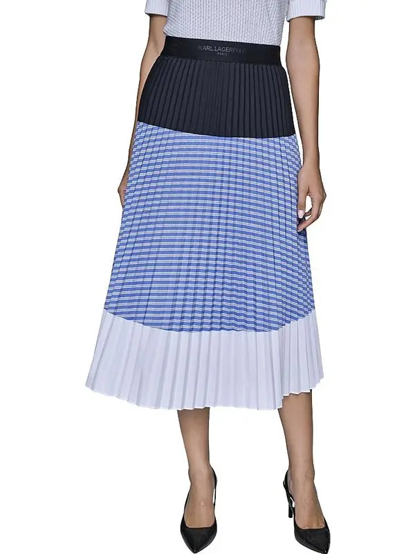 Karl Lagerfeld Paris Color Block Pleated Midi Skirt - French Blue