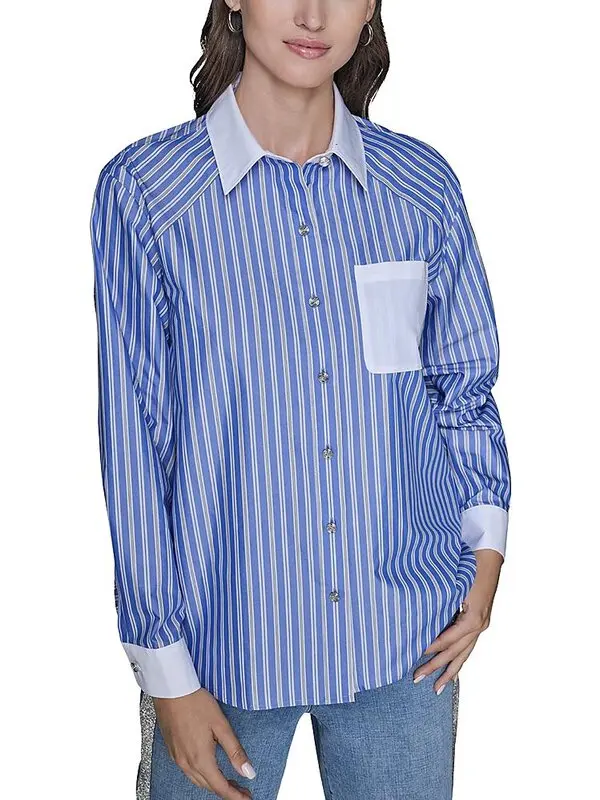 Karl Lagerfeld Paris Striped Button-down Shirt - French Blue