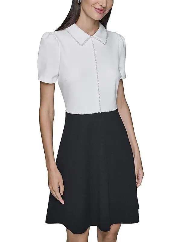 Karl Lagerfeld Paris Scuba Crepe Fit & Flare Dress - Soft White/ Black