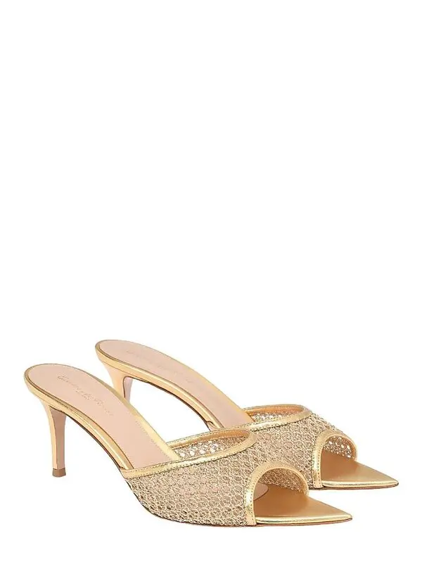 GIANVITO ROSSI Dorotea 70 Mule - Gold Fabric And Nappa
