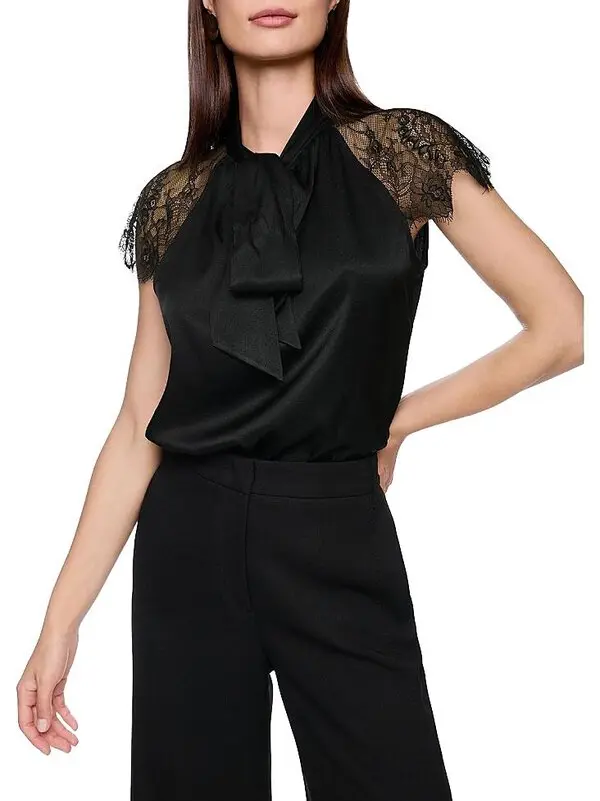 MARC CAIN Silk Blouse With Bow Detail - Black