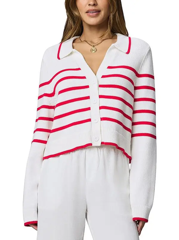 Splendid Nicolette Striped Polo Sweater - White/rouge