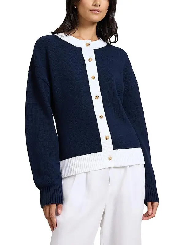 Onia Cotton Fitted Cardigan - Noir Navy/white