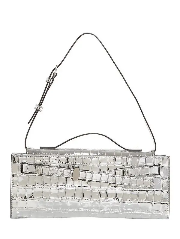 Veronica Beard Dash Croc-embossed Leather Clutch - Silver