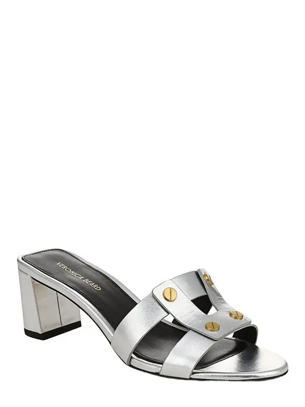 Veronica Beard Via Studded Slide Sandals - Silver