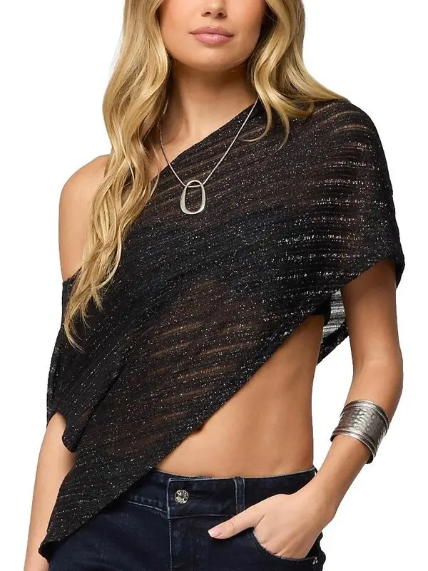 EDIKTED Asymmetric Off Shoulder Knit Poncho - Black