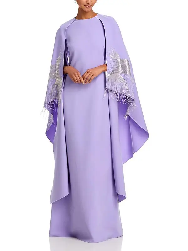 Oscar De La Renta Long Sleeve Cape Gown - Pansy