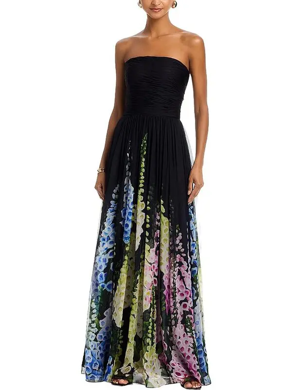 Oscar De La Renta Silk Degrade Foxglove Chiffon Gown - Night Sky Multi